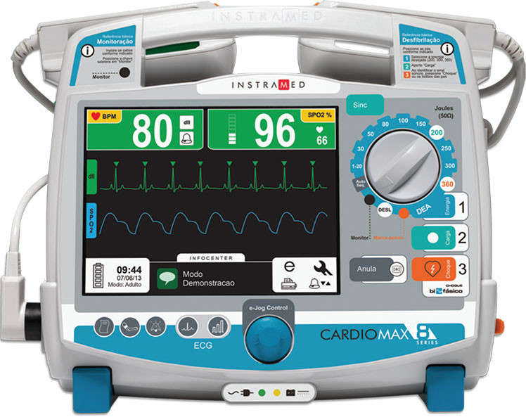 Monitor Cardioversor/Desfibrilador Bifásico CardioMax com DEA, Marca Passo e Impressora